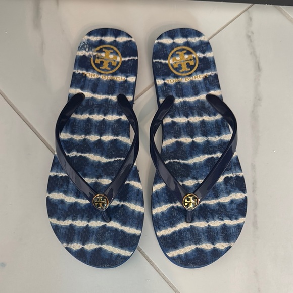 Tory Burch | Shoes | Tory Burch Blue And White Flip Flops | Poshmark